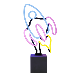 Glas Neon Tischlampe mit Betonsockel - Rakete